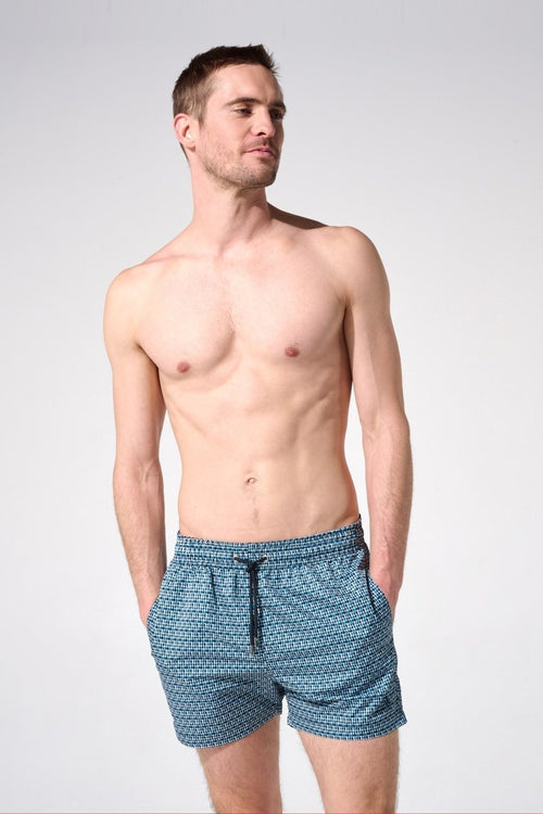 Short de bain mosaïques bleu éco-responsable pour homme - Apnée